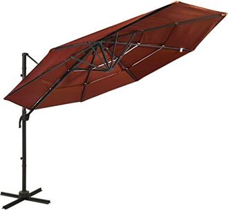 vidaXL Parasol de Jardin à 4 Niveaux avec Mât en Aluminium, Pare-soleil de Patio, Abri de Soleil, Parasol de Plage Terrasse, Terre Cuite 3x3 m