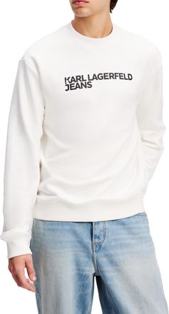 Karl Lagerfeld Herren, Essential Logo Sweat, Regular Fit, Weiß, L