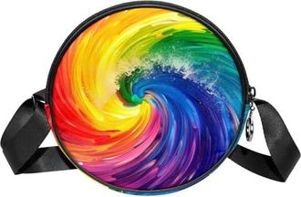 Generic Sac &agrave; bandouli&egrave;re rond rond pour femme, motif vague arc-en-ciel, avec fermeture &eacute;clair, bretelles r&eacute;glables, style d&eacute;contract&eacute;