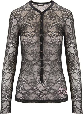 Dsquared2 Femme, Blouses et Chemises, Noir, Taille: 38 FR Mini Nuisette en Dentelle à Col en V