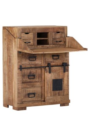 Landscape Sekret&auml;r, Braun, Schwarz, Holz, Mangoholz, massiv, 8 Schubladen, 80x107x39 cm, Arbeitszimmer, Schreibtische, Sekret&auml;re
