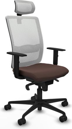 Piqueras y Crespo Drehbarer Schreibtischstuhl ohne R&auml;der Haches mit 1D-Armen, h&ouml;henverstellbare Lendenwirbelst&uuml;tze und h&ouml;henverstellbares Kopfteil, Wei&szlig;/Dunkelbraun