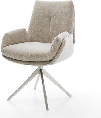 DELIFE Drehstuhl Clea-Flex Webstoff Soft Beige Kreuzgestell breit Edelstahl 360&deg; drehbar Wippfunktion, Esszimmerst&uuml;hle