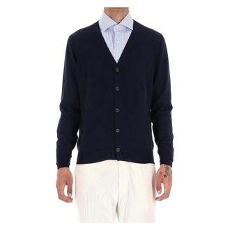 Drumohr Blaue Cardigan Sweater Super 140s Lana - - Knitwear - Herren - Blau - L