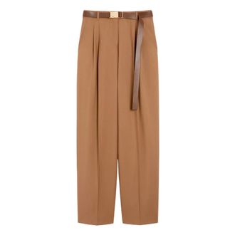 Max Mara Femme, Pantalons, Beige, Taille: 40 FR Pantalon en laine avec ceinture et boucle en m&eacute;tal