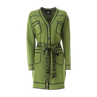 Karl Lagerfeld Taillen-Cardigan mit Kontrastpaspelierung - - Knitwear - Damen - Gr&uuml;n - XS