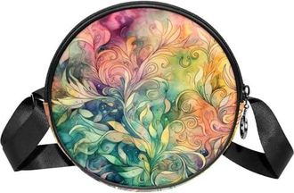 Generic Sac &agrave; bandouli&egrave;re rond pour femme, motif tourbillons color&eacute;s, petit sac &agrave; dos &agrave; bandouli&egrave;re avec fermeture &eacute;clair, bretelles r&eacute;glables, sac &agrave; main ron