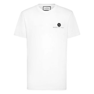 Philipp Plein Homme, Tops, Blanc, Taille: 3XL T-Shirt Col Rond Hexagone