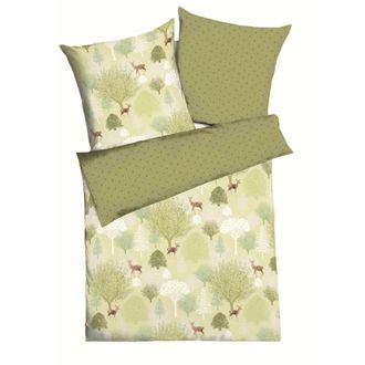 Kaeppel Fein Biber Bettw&auml;sche 2 TLG. 135x200cm Autumn Spring Rehe Hellgr&uuml;n