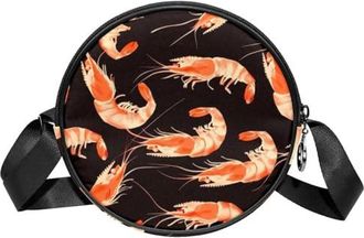 Generic Sac &agrave; bandouli&egrave;re rond pour femme, petit sac &agrave; bandouli&egrave;re en forme de crevettes avec fermeture &eacute;clair, bretelles r&eacute;glables, sac &agrave; main rond d&eacute;contrac