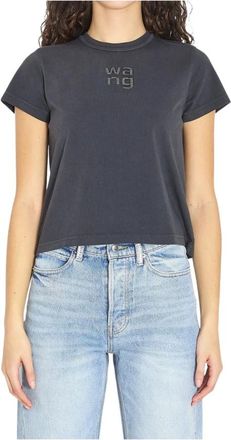 Alexander Wang Femme, Tops, Noir, Taille: 42 FR Crystal Hotfix Logo Jersey Shrunken