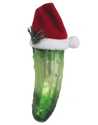 Krebs Glas Lauscha Weihnachtsdekoration/Christbaumschmuck aus Glas - Weihnachtsbaumanh&auml;nger - Motiv: Gurke mit Weihnachtsm&uuml;tze - Gr&ouml;&szlig;e: ca. 14 cm