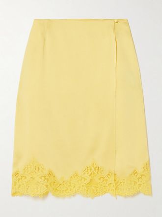 Stella McCartney Jupe Effet Portefeuille En Satin À Finitions En Dentelle Iconic - Jaune