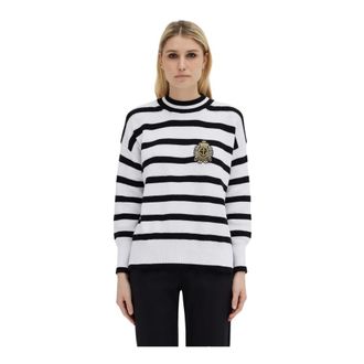 Ermanno Scervino Gestreifter Rundhals-Pullover mit Emblem - - Knitwear - Damen - Wei&szlig; - M