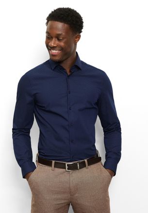 Olymp Langarmhemd OLYMP Level Five, Herren, Gr. 39, N-Gr, marine, Web, Obermaterial: 64% Baumwolle, 27% Polyester, 9% Elasthan, normal, 2-Knopf-Manschette, 