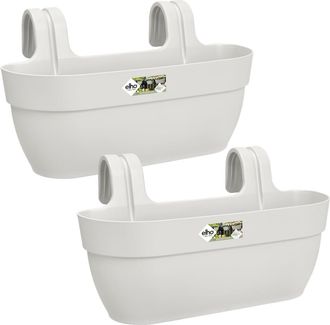 ELHO Vibia Campana Easy Hanger L - &Uuml;bertopf f&uuml;r Balkon & Au&szlig;en - 100% Recycelter Kunststoff - 2er Set - L46 x W24.1 x H26.5 cm - Wei&szlig;/Seidenwei&szlig;