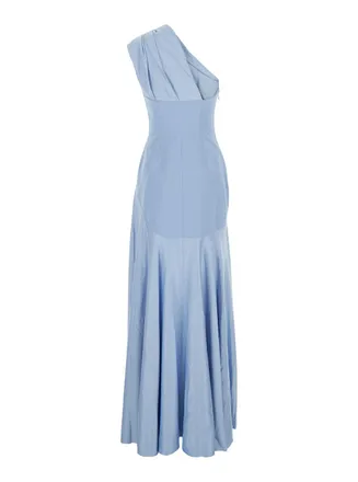 Solace London Womens One-Shoulder Long Dress Gabriela Light Blue Polyester