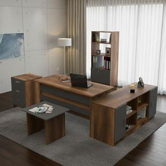 Dmora B&uuml;rom&ouml;bel Styx Braun, 5 Schubladen, 6 Regale