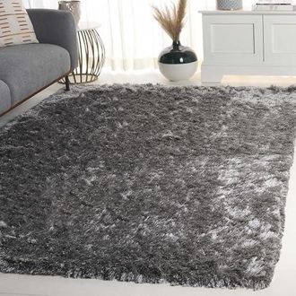 Safavieh Zottelig Teppich für Wohnzimmer, Esszimmer, Schlafzimmer - Paris Shag Collection, Hoher Flor, Silber, 152 X 244 cm