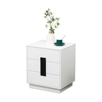 Relaxdays Kommode, HxBxT: 56 x 50 x 40 cm, 3 Schubladen, Schlafzimmer, Flur, Kleidung, B&uuml;cher, Nachtttisch, wei&szlig;/schwarz