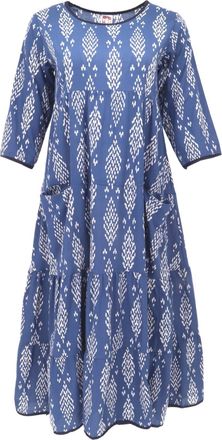 Guru Shop Boho Sommerkleid, Bedrucktes Wadenlanges Kleid - Indigo, Damen, Baumwolle, Size:M
