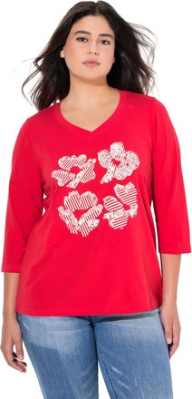 Ulla Popken Damen große Größen Übergrößen Plus Size Shirt, Blüten, Classic, V-Ausschnitt, 3/4-Arm Lychee 54+ 834581530-54+
