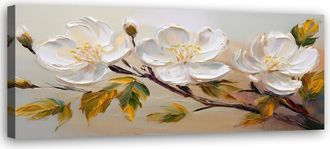 Feeby Bilder - Foto Geschenk - Wei&szlig;e Blumen Pflanzen Zweig - 120x40 1tlg - Leinwandbilder Wohnzimmer - Wandbild &uuml;ber dem Bett - Bild Schlafzimmer - Aestheti