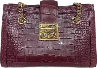Generic Sac cabas pour femme en cuir de ventre de crocodile, sac &agrave; bandouli&egrave;re &agrave; cha&icirc;ne, sac &agrave; rabat en cuir dalligator v&eacute;ritable, sac bandouli&egrave;re simple