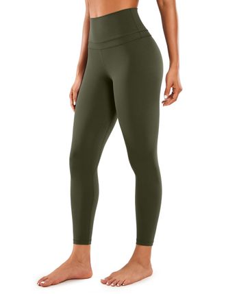 CRZ YOGA Damen Naked Feeling Sport Leggings High Wasit Sporthose Yogahose Blickdicht Lange Yoga Leggins - 64cm Olivgrun 40