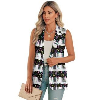 CHAQLIN Veste blazer à col en V boutonnée pour femme, Note de musique., 3XL