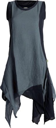 vishes Alternative Bekleidung - &Auml;rmelloses Zipfeliges Lagenlook Kleid/Tunika aus handgewebter Baumwolle schwarz-grau 36