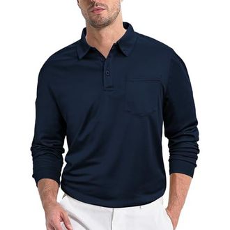 Generic Chemise &agrave; manches longues avec poche pour homme, col &agrave; revers, chemise boutonn&eacute;e en maille respirante, couleur unie, haut de sport d&eacute;contract&eacute;, bleu m
