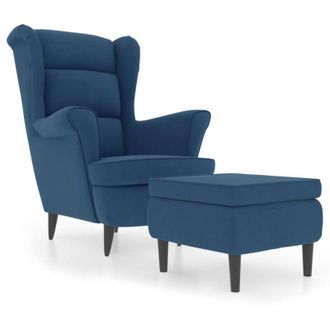 vidaXL Fauteuil &agrave; oreilles avec tabouret bleu velours