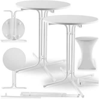 TecTake Lot de 2 tables hautes pliables rondes avec housse 90x110 cm blanc