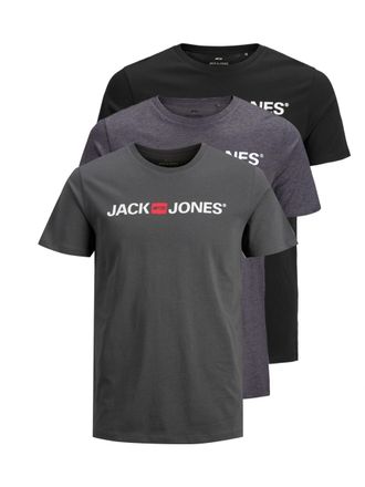 Jack & Jones Herren JJECORP Logo Tee SS Crew Neck 3er Pack Kurzarm T-Shirt, Pack B, Asphalt/Black/DGM, XXXL