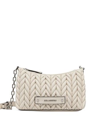 Karl Lagerfeld Gesteppte Umh&auml;ngetasche mit Logo-Schild - Nude