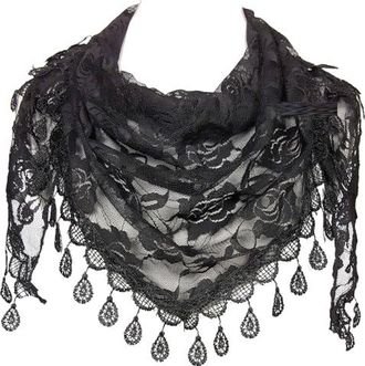 GFM &Eacute;charpe triangulaire en dentelle avec motif floral -Noir- (Tri-500-KL)