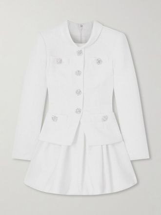 Self Portrait Mini-robe En Tweed Bouclé À Cristaux Et À Superposition - Crème