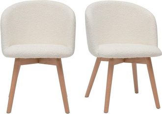 Miliboo Miliboo - Chaises scandinaves en tissu effet laine bouclée blanc cassé et bois clair massif (lot de 2) vanity