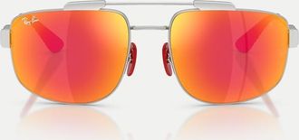 Ray-Ban Rb3789m - Scuderia Ferrari Collection - Lunettes de soleil carr&eacute;es &agrave; verres gris effet miroir - Argent&eacute;