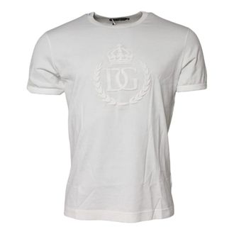 Dolce & Gabbana Homme, Tops, Blanc, Taille: M T-shirt &agrave; Manches Courtes avec Broderie Couronne