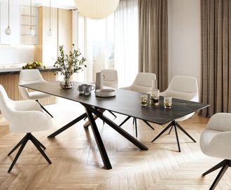 DELIFE Esstisch Edge 300x100cm Keramik LaminamNoir Desir Braun Mittelfu&szlig; Kreuz Schwarz, Esstische