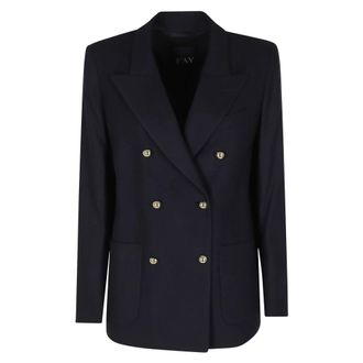 Fay Fay Zweireihiger Blazer mit aufgesetzten Taschen - - Jackets - Damen - Blau - L