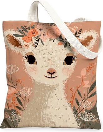 Generic Sacs fourre-tout en toile avec motif de ch&egrave;vre mignon, l&eacute;ger, lavable et r&eacute;utilisable pour le printemps, lext&eacute;rieur, les voyages, la plage, p&ecirc;che, 13x