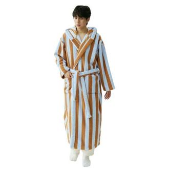 Generic QXDZSW Automne Hiver Couple Velours Corail Femmes Hommes Peignoir Ray&eacute; Longueur Maison &Eacute;paissie Flanelle Robe Pantalon Pyjama Ensemble, pantalon peign