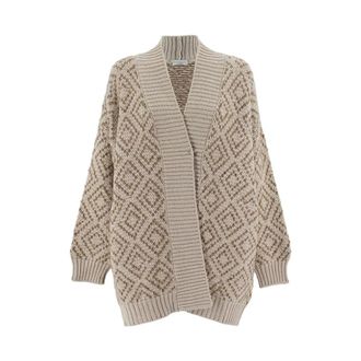 Brunello Cucinelli Femme, Pulls, Beige, Taille: 38 FR Wool Open Front Cardigan