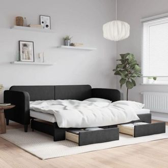 vidaXL Tagesbett Ausziehbar mit Schubladen Schwarz 100x200 cm Stoff Vidaxl