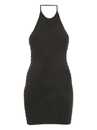 Balmain robe courte dos nu &agrave; lacets - Noir