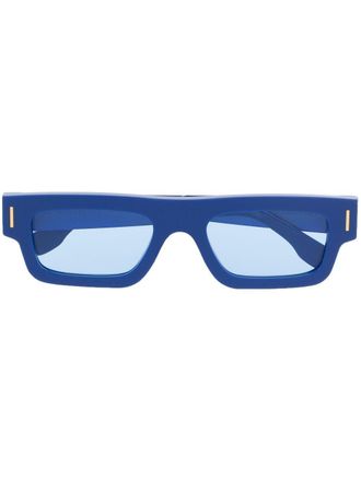 Retro Superfuture Eckige Sonnenbrille mit Logo-Print - Blau