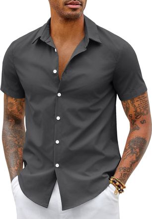 Coofandy Hemd Herren Kurzarm Sommerhemd Slim Fit Freizeithemden f&uuml;r Herren Herrenhemd Kurzarm Kurzarmhemd Herren Sommer B&uuml;gelfreie Hemden Dunkelgrau 3XL